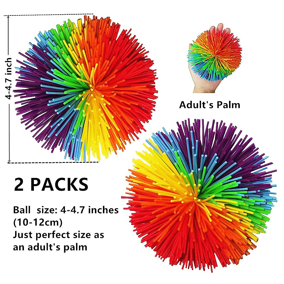 2 Packs Colorful Super Silicone Big Ball 4.7 inches, Monkey String Balls Koosh Balls Sensory Fidget Set,Rainbow Pom Ball, Colorful Bouncy Ball ,Stress Ball, Sensory Balls