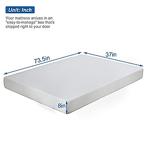 Hudada Twin Mattress, 8 Inch Gel Memory Foam Mattress CertiPUR-US Certified Foams, Cool Sleep & Pressure Relief, Medium Firm Mattresses, Mattress-in-a-Box, Twin Size