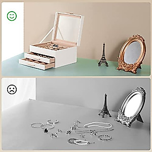 Somduy Jewelry Box Organizer for Women,3 Layers Jewelry Storage Display Box with Glass Lid,Gift for Christmas,3 Drawers,Large Capacity for Necklace Earrings Bracelets Rings,White