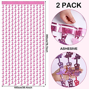Pasimy 2 Pack Western Cowgirl Bachelorette Party Backdrop Glitter Pink Disco Cowgirl Boot Tinsel Foil Fringe Curtains for Man I Feel Like a Bride Let's Go Girl Nashville Last Rodeo Cowboy Decoration