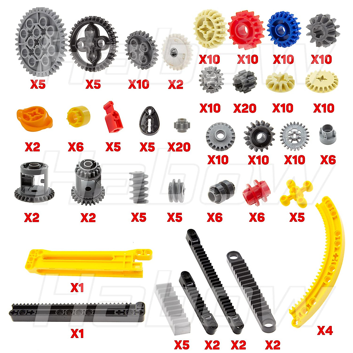 Habow 233pcs Technic-Parts Technic-Gears Axle-Pin-Connector Compatible with Lego-Technic Technic Cam Worm Cogs Gears Steering Parts Differential Engine Kit. MOC Pieces for Replacement Pieces.