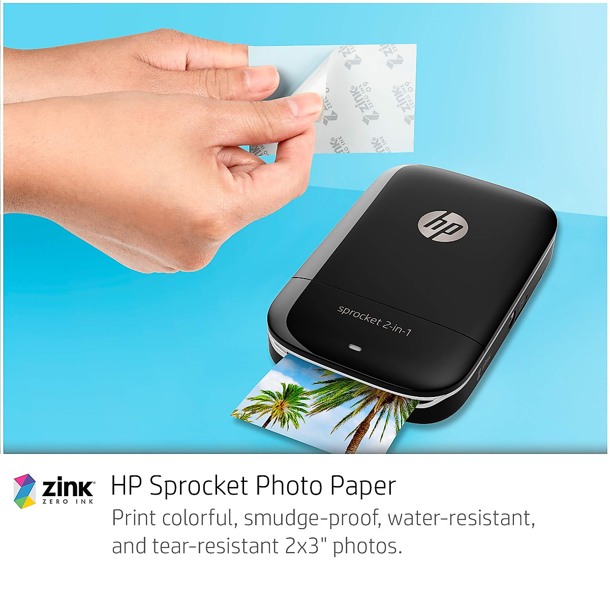 HP 5MS96A Sprocket 2-in-1 Portable Photo Printer & Instant Camera Bundle with 8GB Micro SD Card and Zink Photo Paper, Black (Pack of 3)