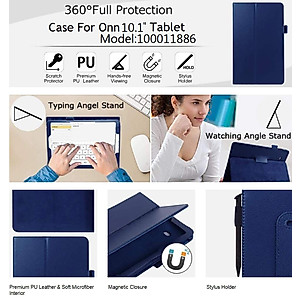 Onn. 10.1" Tablet Powered Case (2024 Model), PU Leather Protective Case [Family Case for Kids] with Multi-Angle Stand Folio Cover Case for ONN 10.1 inch Tablet (Black)