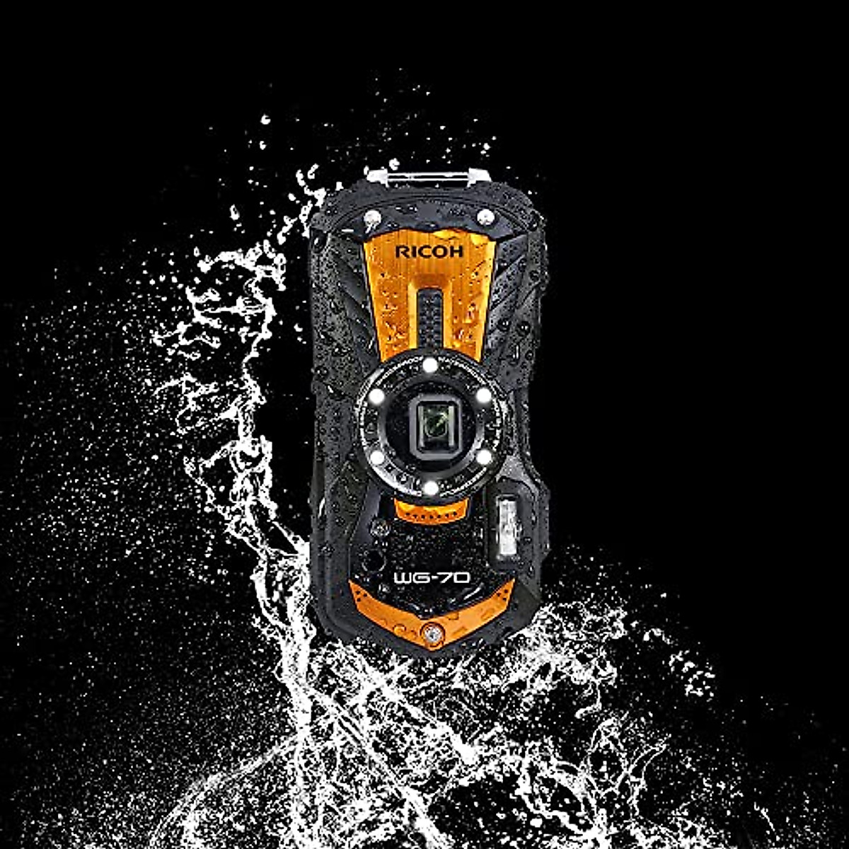 Ricoh WG-70 Black Waterproof Digital Camera 16MP (Orange) (Intenational Model)