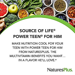 NaturesPlus Source of Life Power Teen for Him, Wild Berry - 60 Chewable Tablets, Pack of 2 - High Potency Teenage Multivitamin - Gluten Free, Sugar Free - 60 Total Servings
