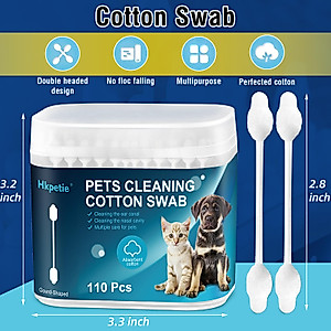 Hkpetie Cotton Swab for Pets, 110 pcs Cotton Buds for Dogs and Cats, Safety Dog Ear Infection Treatment, Specially Designed Cotton Sticks for Puppy and Kitten Ear Care
