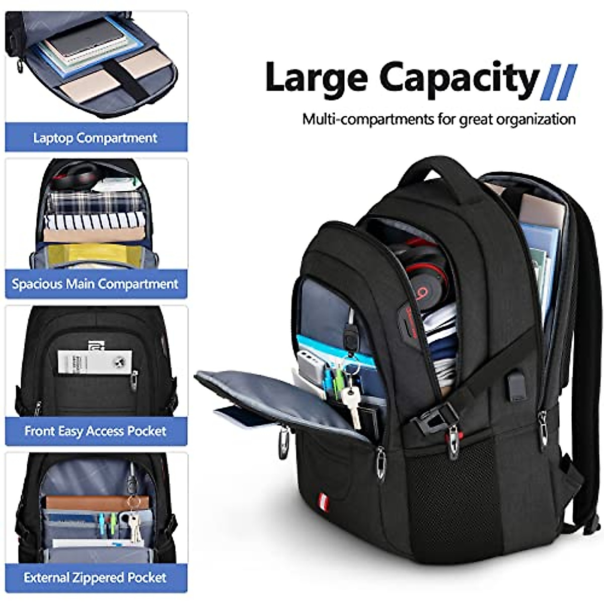 Bagsure Travel Laptop Backpack, Business Water Resistant Laptop Backpack with USB Charging Port, College Bag for Men & Women