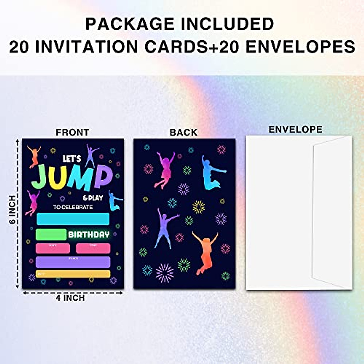 Trampoline Bounce House Birthday Party Invitation，Let'S Jump & Play Invitations With Envelopes(4" X 6"),Firework Background Teens Fill-In Birthday Party Personalized Invites For Boys & Girls-a09