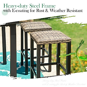 Sophia & William Outdoor Patio Bar Stools Set of 4, Counter Height Backless Rattan Wicker Bar Chairs with Adjustable Feet Mats, Patio Furniture with Metal Frame for Patio Kitchen Dining, 26.4" H