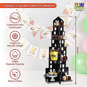 Fun Express Cupcake Stands for Dessert Table Set - Transform Your Party with Our 4-Tier Skyscraper Cupcake Tower Stand, Party Planning Made Easy, Delightful Treat Display, Perfect for Birthdays Event