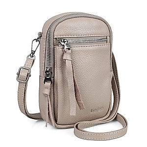 befen Small Genuine Leather Crossbody Cell Phone Bag Wallet Purse with Phone Pocket for Women (Nude)