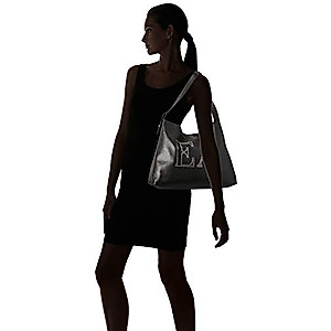 Emporio Armani Designer Leather Hobo Bag Embellished with EA Logo, Black