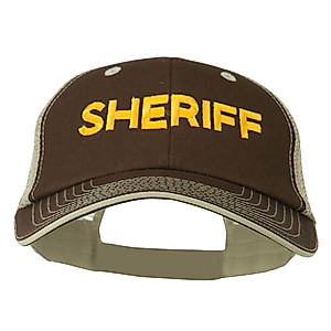 e4Hats.com Sheriff Embroidered Big Size Garment Washed Mesh Cap - Khaki Brown OSFM