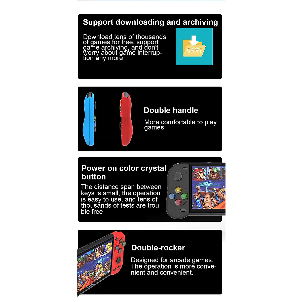 Kajiali X19 Pro Handheld Game Console, 5.1" HD Retro Game Console Built-in 5000＋No-Repeat Games, Dual Joystick Video Game Console Support TV Output Compatible with 10 Emulators, 8G