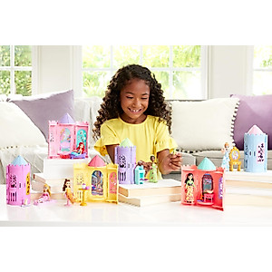 Mattel Disney Princess Tower Surprise Small Dolls & Accessories, Stacking Playsets with 4 Surprises & Friend from Disney Movies (Styles May Vary)