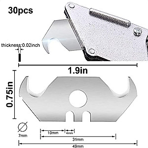Utility Knife Blades Hooks Carpet Hook,30Pcs Steel Razor Blade Knives with Storage Box for Roofing and Linoleum, Carpenter Replacement Easycut Shingle Cutter to Trim (Utility Knife Blades Hooks Kit)