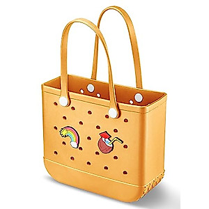 Qkstan Beach Bag Rubber Tote Bag Waterproof Travel Bags for Women Washable Tote Bag Handbag for Sports Beach Market Pool 15×5.25×13In(Yellow, Large)