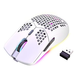 XINMENG Wireless Gaming Mouse Lightweight Honeycomb Design 3200 DPI Rechargeable Gaming Mouse with 16 Rainbow Backlit, USB Receiver,Compatible with PC Gamers and Xbox and PS4 Users