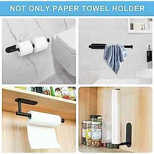 Amazing Goods Paper Towel Holder Under Cabinet Mount, Paper Towels Rolls for Kitchen, Adhesive Wall Mount Paper Towel Holders Fits All Roll Sizes, No Drilling, Silver (Black)