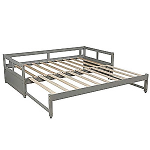 Lifeand Twin to King Extending, Wooden Daybed with Trundle, Gray