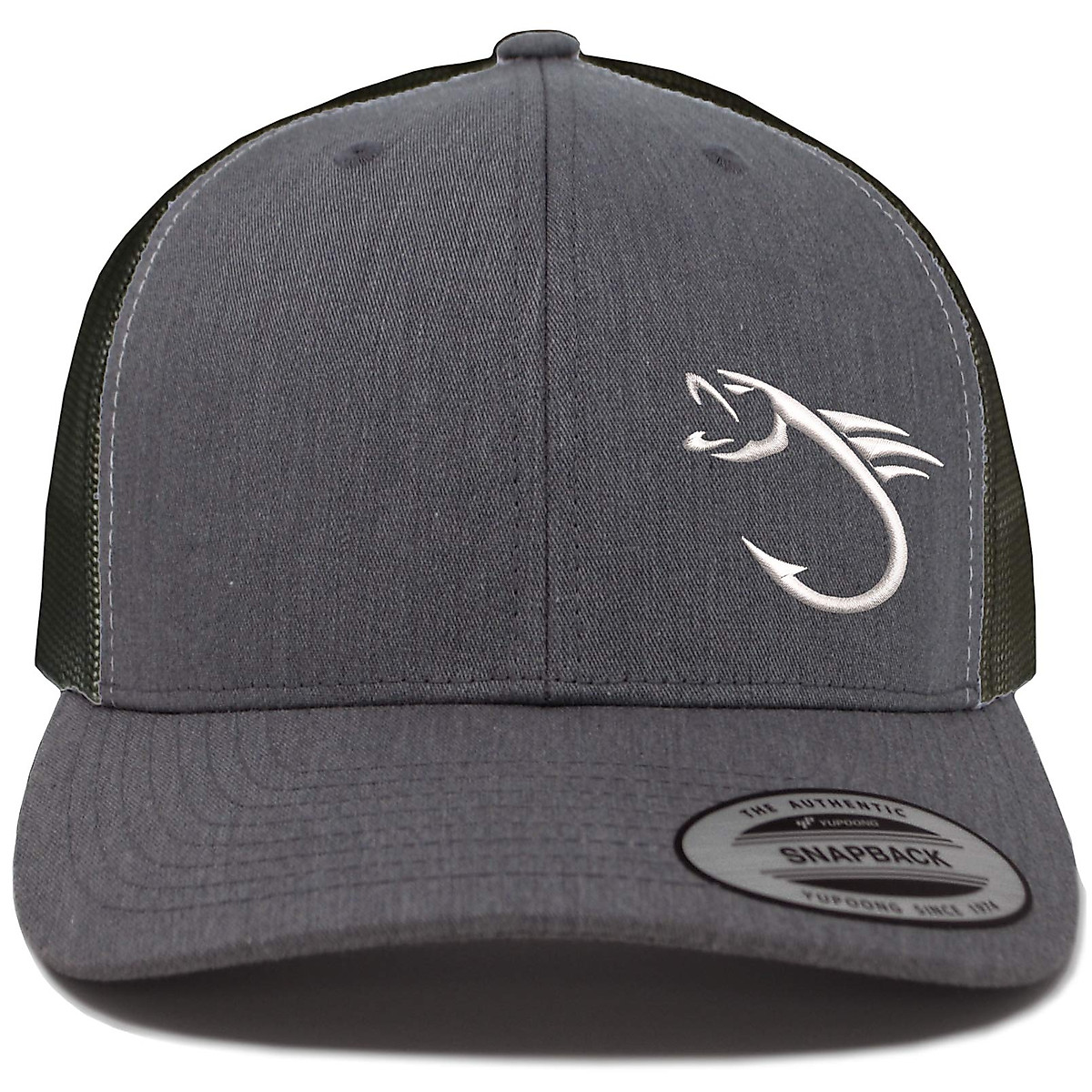 Love Sketches Embroidered Outdoor Fishing Hook Trucker Snapback Cap Mesh Back Men and Women (Charcoal/Black-bhwt)