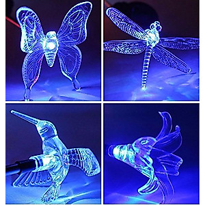 Solaration KB1041 Solar Stake Flower, Hummingbird, Butterfly and Dragonfly Garden Stake Lights, Four Pieces Set