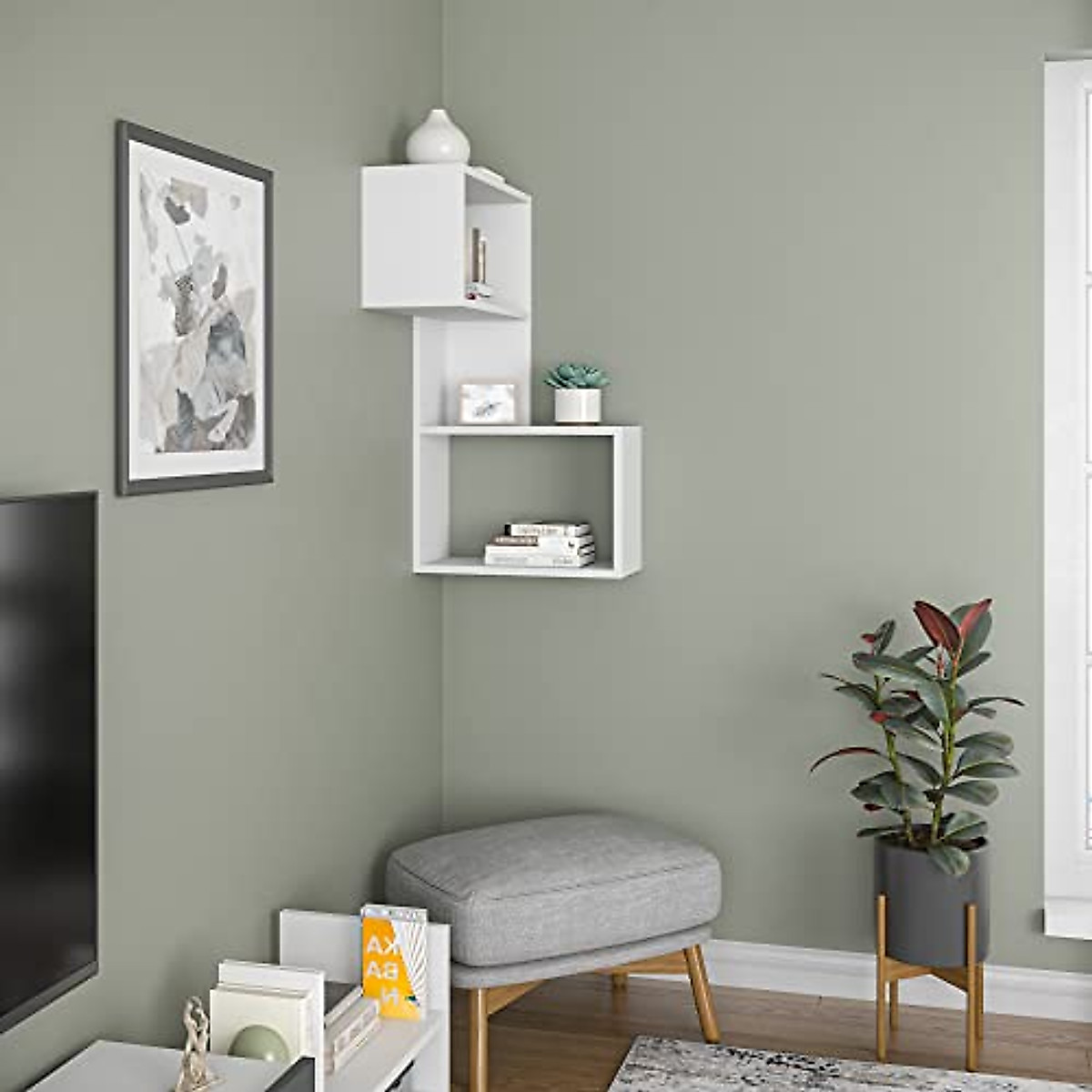 Ada Home Decor Wingate Modern White Wall Shelf 33.66'' H x 18.5'' W x 7.87'' D/Wall Storage/Shelving Unit