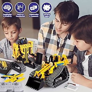 LECPOP 5 in 1 Building Toys STEM Robotics Kit, 430 PCS Blocks RC Robot Erector Sets, APP & Remote Control Excavator Science Kits for Kids Age 6 7 8 9 10 11 12-14, DIY Educational Gift for Boys & Girls