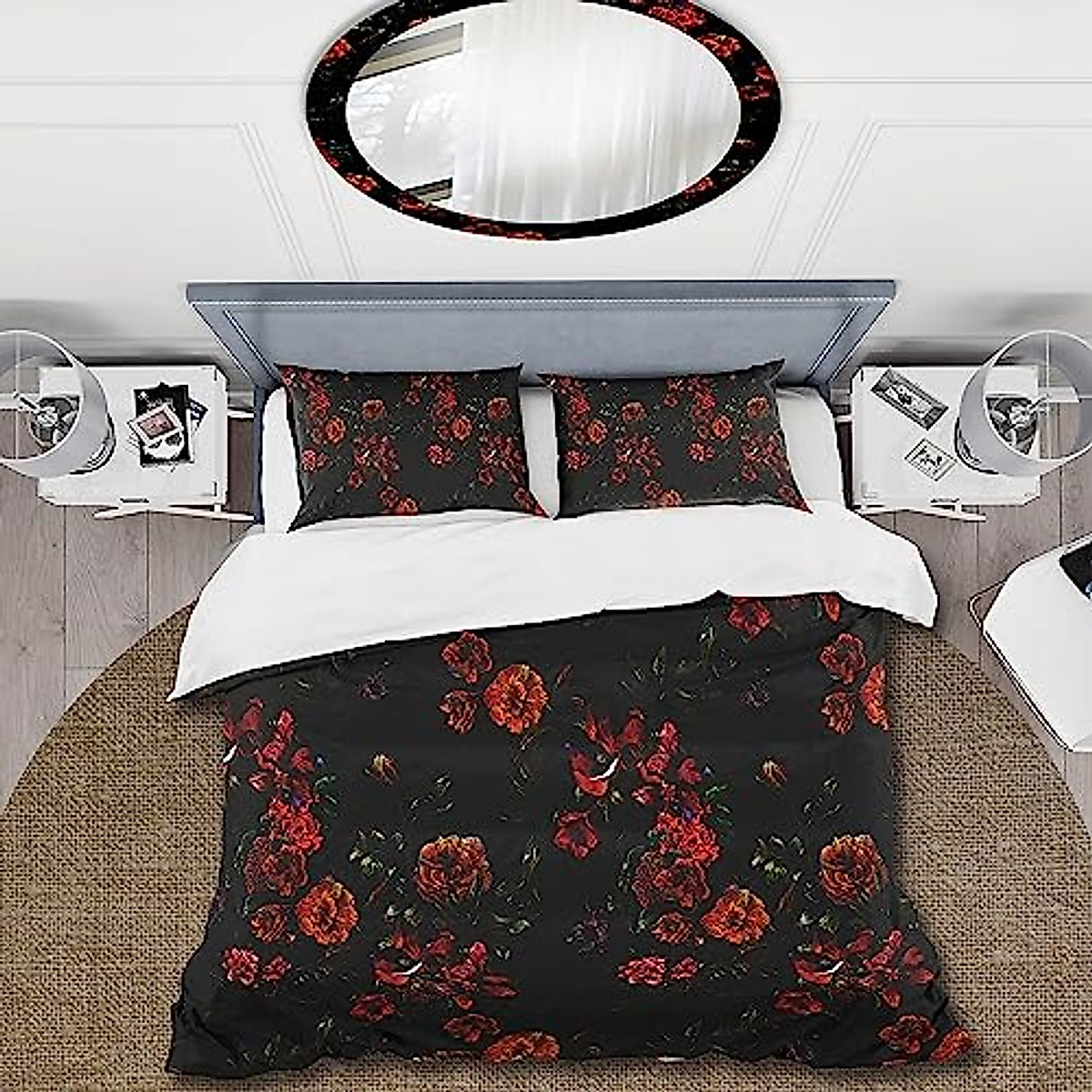 DESIGN ART Designart 'Grunge Red Summer Flowers On Black' Traditional Duvet Cover Set Twin