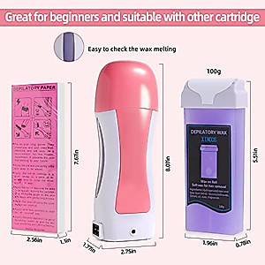 Tobcharm Roll On Wax Kit With Portable Warmer, Roller With 100g Soft Cartridge, 50 Strips. Professional Machine For Hair Removal. At Home Waxing Women And Man Both.