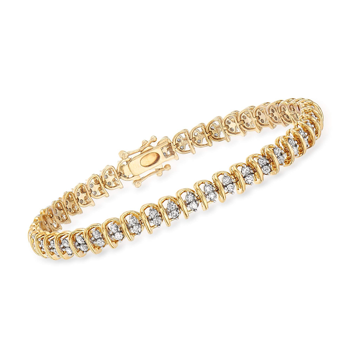 Ross-Simons 2.00 ct. t.w. Diamond Swirl-Link Tennis Bracelet in 18kt Gold Over Sterling. 7 inches