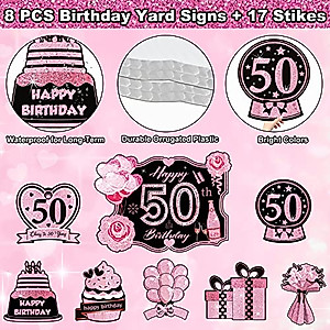 50th Birthday Yard Sign Decorations Supplies for Women, Black Pink Happy 50 Birthday Lawn Sign with Stakes 50 Year Old Birthday Yard Decor Fifty Birthday Outdoor Lawn Decorations for Women