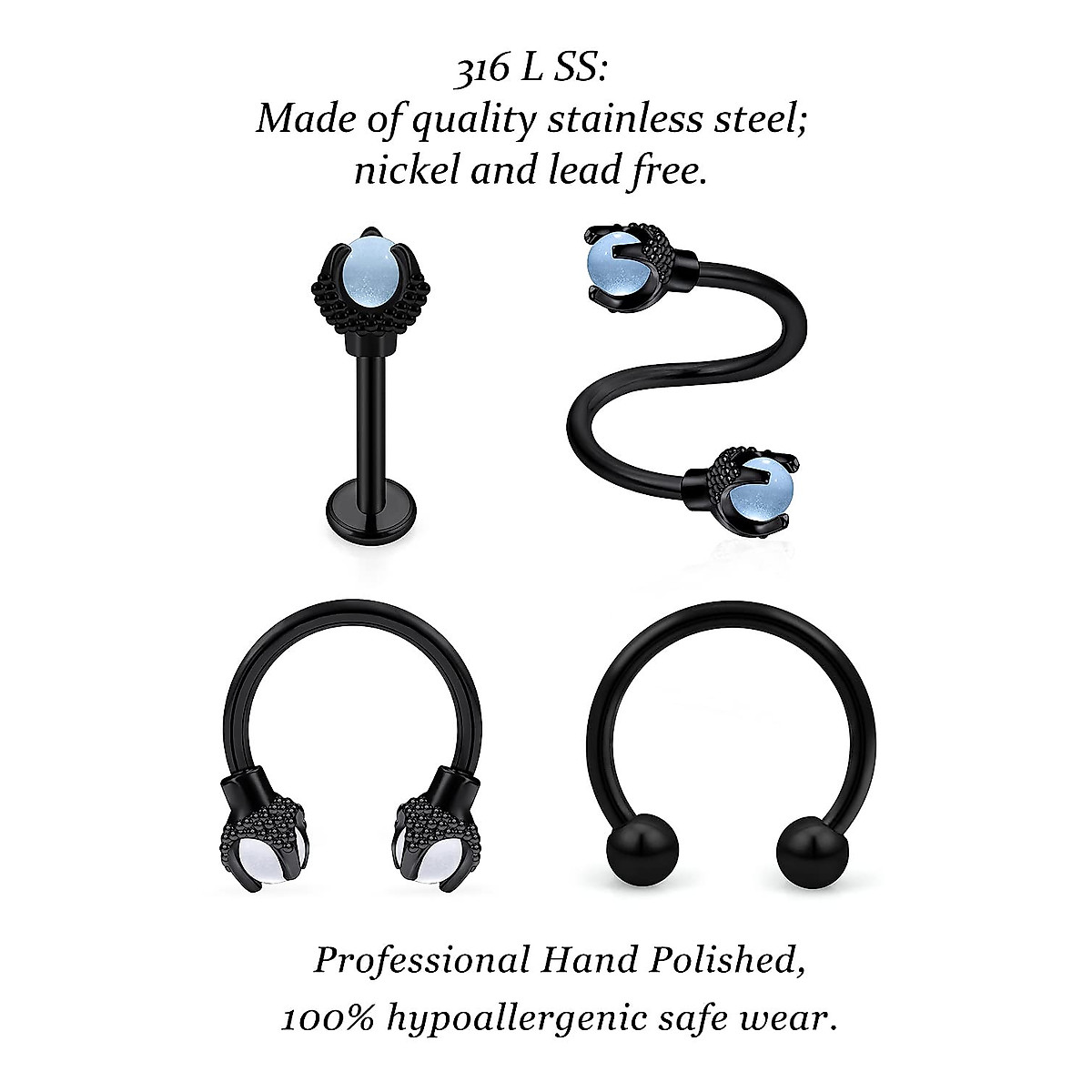 Vsnnsns 16G Lip Rings Stainless Steel Labret Jewelry Monroe Lip Rings Nail Cartilage Tragus Helix Earrings Studs Piercing Jewelry Medusa Piercing Jewelry for Women Men 16 Gauge Earrings 8mm Black