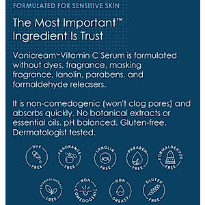 Vanicream Vitamin C Serum - Free of Dyes, Fragrance, Masking Fragrance, Lanolin, Parabens & Formaldehyde Releasers - For Sensitive Skin - 1.2 Fl Oz