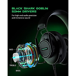 Black Shark Gaming Headset, Open Acoustic Gaming Headphones for PC, PS4, PS5, Xbox, Switch, 295G Ultra-Lightweight Headset with Microphone, Noise-Canceling Cardioid Mic, Stereo Surround 50mm Drivers