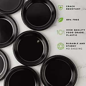 FRAMO Disposable Black Plastic Plates, Pack of 120-9-Inch Round Plastic Plates Special Events, Party, Dinner, Picnic, or Travel - Bulk Pack Party Supplies