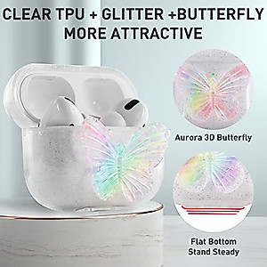 Aiiko AirPods Pro Case Cover, iPod Pro Case with Butterfly Keychain Clear Glitter Soft TPU iPod Pro Earbuds Case for Women Girl Shockproof Protective Case for Apple Airpod Pro(2019)