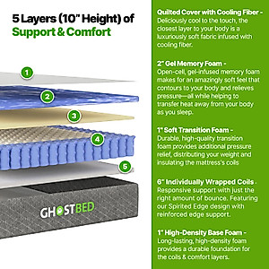 GhostBed 10" Short King RV Mattress - Cool Gel Memory Foam & Hybrid Coils, Low Profile, Medium Feel, Made in USA - Short King Mattress for RV Camper, RV King Size Mattresses