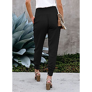 Dokotoo Womens Fashion Casual Summer Side Pockets Solid High Waistband Cotton Comfortable Jogging Joggers Pants Sweatpants Black US 16 18 X-Large