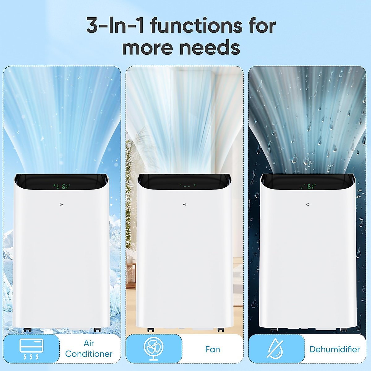 12,000 BTU Portable Air Conditioner Cools Up to 500 Sq.Ft, 3-IN-1 Energy Efficient Portable AC Unit with Remote Control & Installation Kits for Large Room, Campervan, Office, Temporary Space