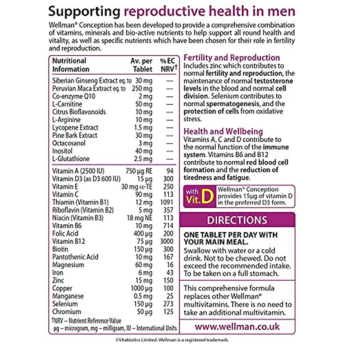 VITABIOTICS WELLMAN CONCEPTION 30 TABLETS by VITABIOTIC