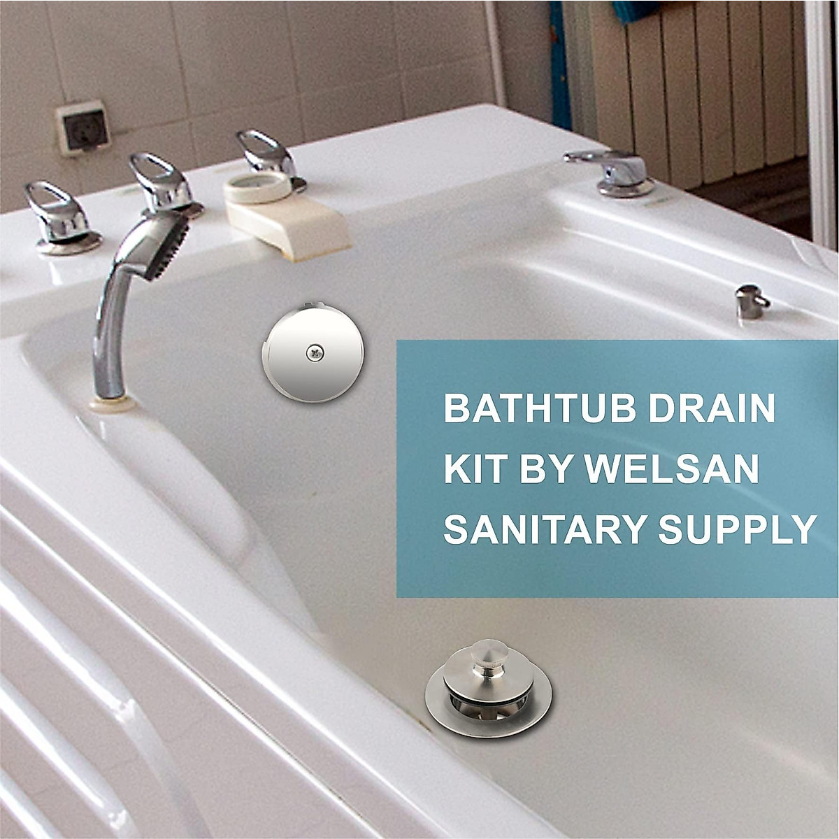 All Metal Tub Drain and Overflow Kit with Single Hole Overflow Faceplate, Welsan Universal Lift & Turn Bathtub Drain Kit with Fine/Coarse Thread Conversion Twist Trim Kit Assembly-Brushed Nickel