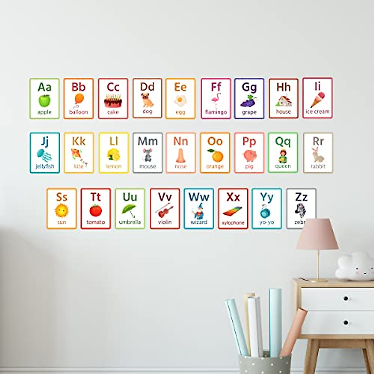 Alphabet Wall Decals Fruits Letter Wall Stickers Animals Alphabet ABC Kids Wall Stickers Peel and Stick Removable Wall Stickers for Kids Nursery Bedroom Living Room Décor