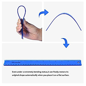 Neotiger Flexible Shatterproof Bendable Unbreakable Safe Soft Transparent Clear Plastic Straight Flat Ruler, 30 cm/12 inch. Set of 2, Clear and Blue, for Home, School, Office, for kids and Adults