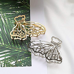 Large Metal Hair Claw Clips, Butterfly Barrette, Non-slip Hollow Jaw Clamp Clips, Hairpins for Women and Girls (Gold, Silver)