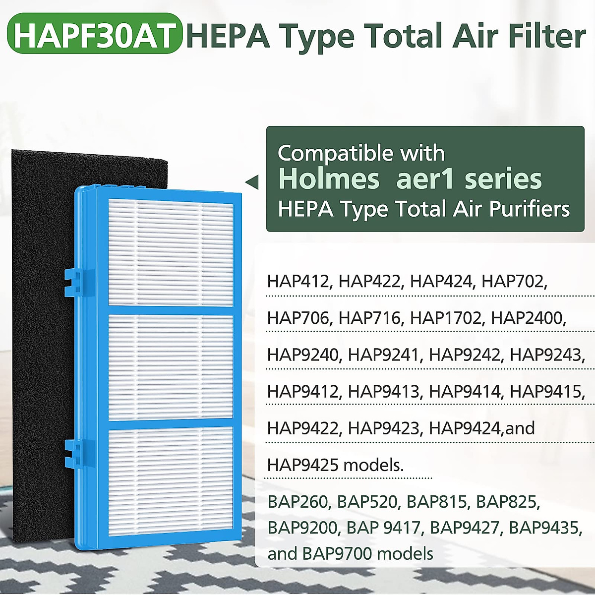 HAPF30AT Filter Replacement for Holmes AER1 Type Total Air Purifier, True Hepa Filter for HAPF30AT HAP242-NUC HAP424 HAP706 HAP716 HAP9240 et.