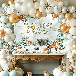 Avezano Baby It's Cold Outside Baby Shower Backdrop Gender Neutral Forest Woodland Winter Baby Shower Background Baby It's Cold Outside Party Decoration Photoshoot (7x5ft)