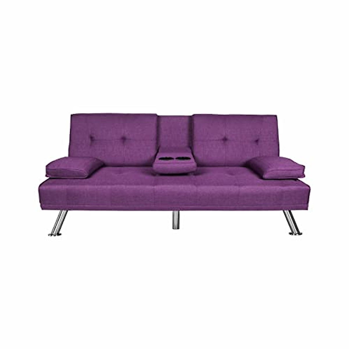 Convertible Sofa Bed Adjustable Couch Sleeper Modern Home Recliner Reversible Loveseat Folding Daybed Guest Bed for Living Room,Linen Upholstery,2 Cup Holders,3 Angles,Metal Legs,600lb Capacity