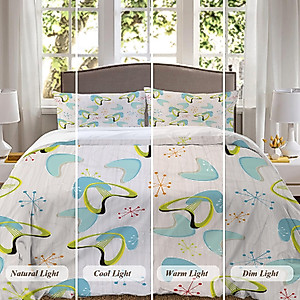 Shrahala Retro Modern Stars Duvet Cover Set King Size, Atomic Boomerang Midcentury Dots Stripes 3 Pieces Soft Brushed Duvet Covers with Button Closure, 100% Cotton (No Comforter)