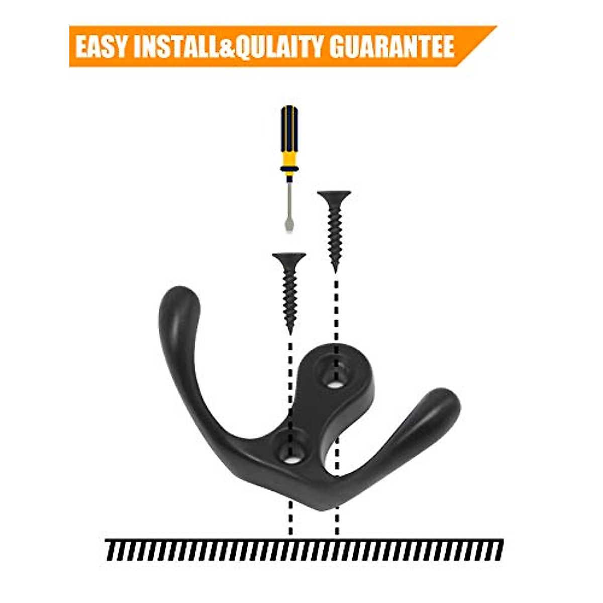 Kitchen Hardware Collection 10 Pack Wall Mounted Double Hook Coat Racks Black Clothes Hanging Racks for Entryway Towel Racks in Kitchen Bathroom